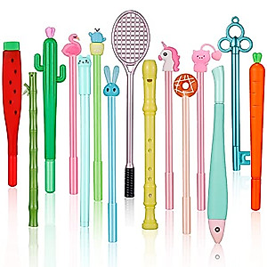 Chuangdi 15 Pieces Cute Cartoon Black Gel Ink Pens Assorted Style Unicorn Cactus Novelty Ink Writing Pens Kawaii Fun Pens for Student Kids Home Office Stationery Present School Award, 0.5 mm,15 Styles