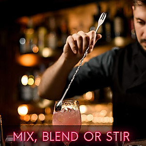 Hiware 10 Inch Stainless Steel Cocktail Muddler and Mixing Spoon Home Bar Tool Set - Create Delicious Mojitos and Other Fruit Based Drinks