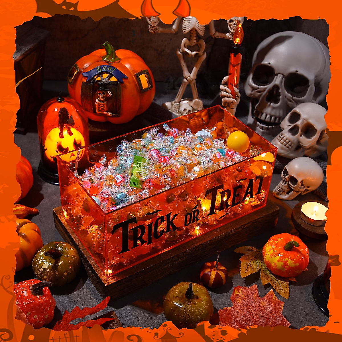 Wenqik Halloween Candy Bowl with Light Trick or Treat Candy box Halloween Candy Dish Halloween Candy Holder box for Halloween decor Party Supplies Serving Gift