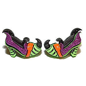Colorful Glittery Halloween Witch's Shoes Stud Earrings (H137)