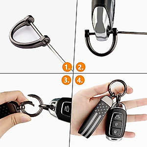 Turcee Leather American Flag Car Keychain,US Flag Car Key Fob,Zinc Alloy Anti-Lost D-ring Key Fob Keychain for Men and Women