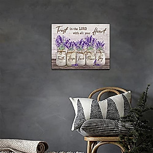 Rustic Lavender Wall Art Christian Quotes Wall Decor Flower Purple Lavender Country Pictures Canvas Prints Motivational Framed Modern Artwork for Home Living Room Bedroom Bathroom 16"x12"