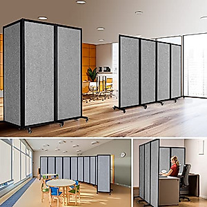 Artigwall Aluminum Alloy Room Divider 180 Portable Wall Partition | Freestanding Office Divider | Folding Privacy Screen | Locking Wheels | Temporary Room Separator | 5 Panels (5, Light Grey)