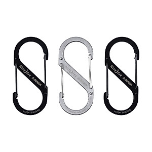 Nite Ize S-Biner Stainless Steel Dual Carabiner - Multi Purpose Dual Carabiner Clip - Great for Camping Supplies & Hiking Essentials - Secure Key Holder - Size 4, Black/Stainless Steel (3 Pack)