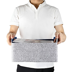 Welaxy storage baskets Felt Foldable Cube bin Shelf Bins Organizer Felt box for Kids Toys Magazine Books Clothes for Office Bedroom Closet Babies Nursery (navy x 3)