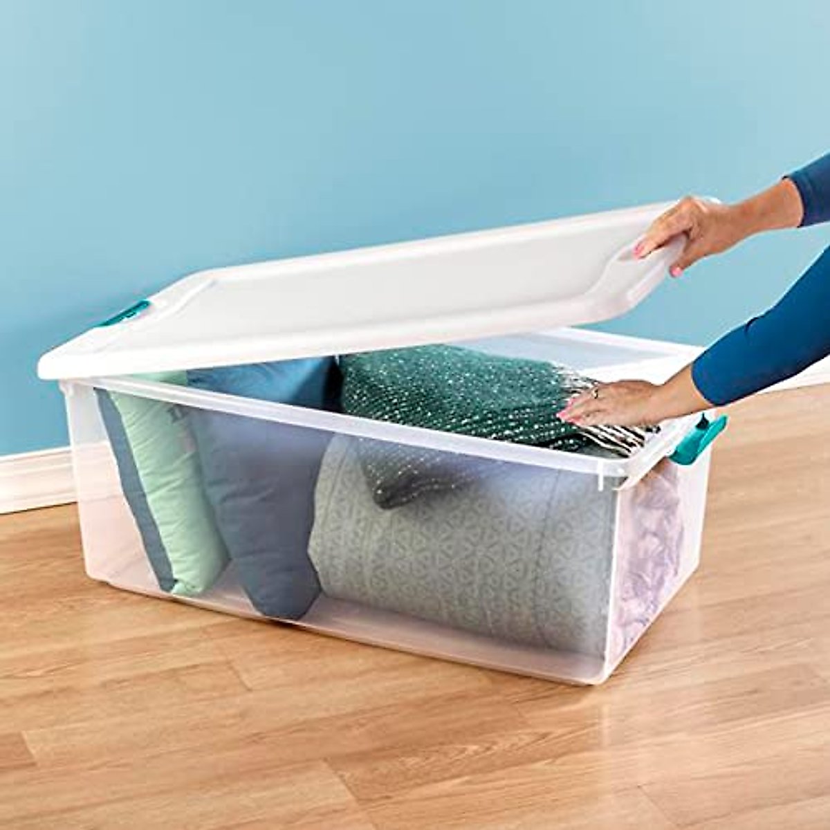 Sterilite 106 Quart Clear Plastic Stackable Storage Container Bin Box Tote with White Latching Lid Organizing Solution for Home & Classroom, 12 Pack