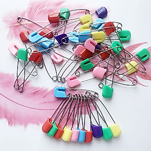 100 Pieces Diaper Pins 2.2 inch Baby Safety Pins Long Plastic Head Safety Pin with Locking Closures Plastic Head Cloth Diaper Pins Stainless Steel Nappy Pins Plastic Head Safety Pin