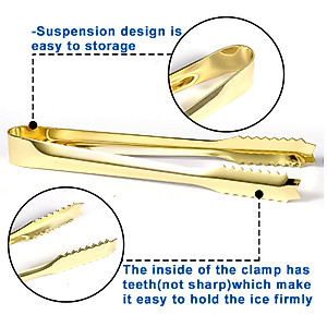 WAFJAMF Ice Tongs for Ice Bucket,7 Inch Serving Tongs,Bar Tongs,304 Stainless Steel,-Gold Plated-for Bar Kitchen Restaurant…