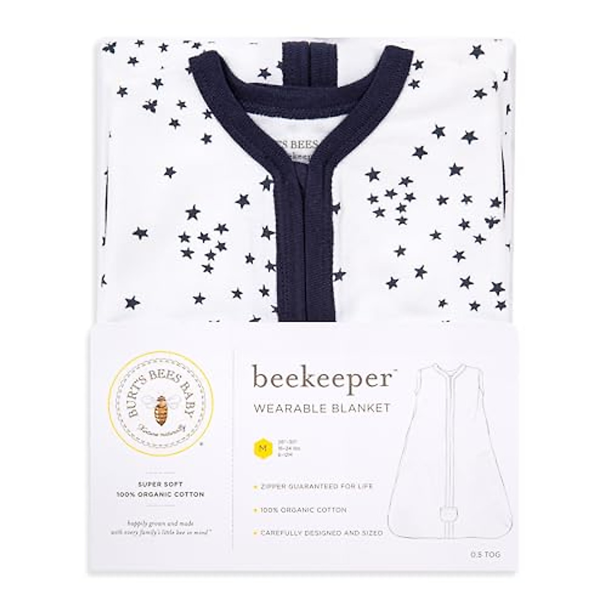 Burt's Bees Baby Baby Beekeeper Wearable Blanket, 100% Organic Cotton, Swaddle Transition Sleeping Bag, A Midnight Twinkle, Medium