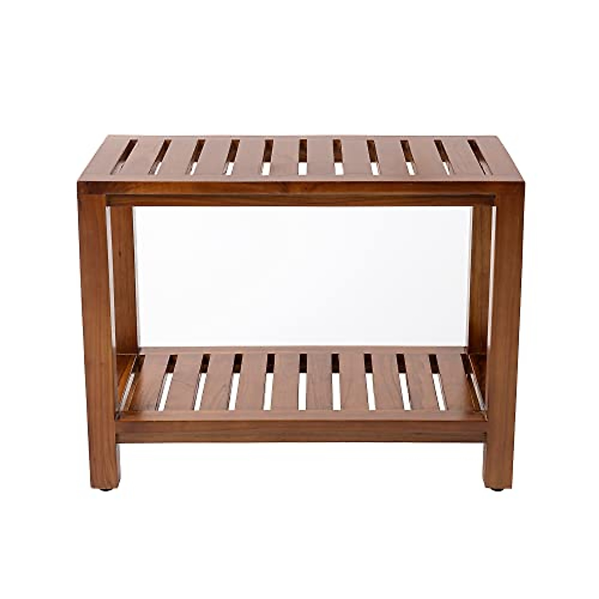 Teak Wood Waterproof Shower Bench - with Shelf, 24 Inch, Wooden Seat Stool for Bathroom, Spa, Garden, Fully Assembled