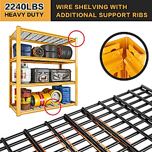 REIBII 40" W Garage Shelving 2240LBS Storage Shelves Heavy Duty Shelving 4-Tier Adjustable Metal Shelves for Storage Rack Industrial Utility Shelf for Garage Pantry Warehouse,40" W X59.5 HX19.5 D