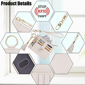 New Fashion Kingdom Wristlet Keychain Wallet for Women Slim Rfid Blocking Credit Card Holder Wristlet Zip Id Case Wallet Small Compact Leather Wallet Coin Purse for Women (Beige)