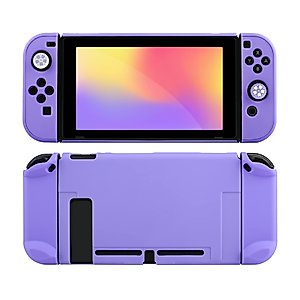 FANPL Case for Nintendo Switch, Hard Shell Cute Protective Case Cover for Switch and Joy Con Controller with 2 Flower Thumb Grips - Comfortable Touch (Purple)