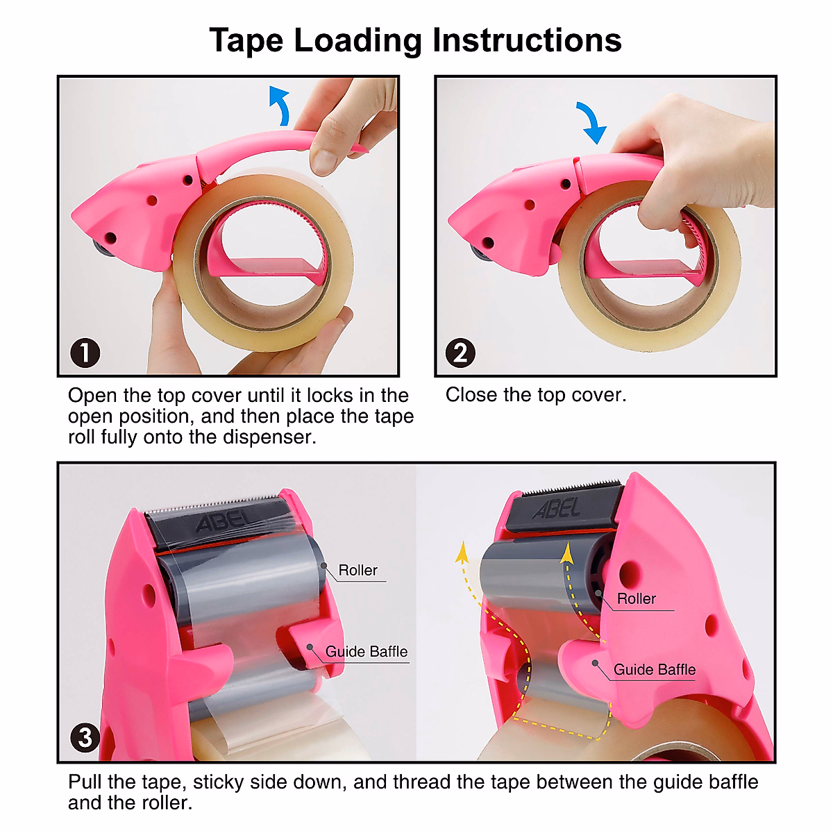 ABEL EVO Packing Tape Dispenser, Pink, 2 Inch Wide Ergonomic Tape Gun, Shipping Moving Mailing Box Sealing Carton Packaging, Lightweight Hand-held Heavy Duty Tape Cutter