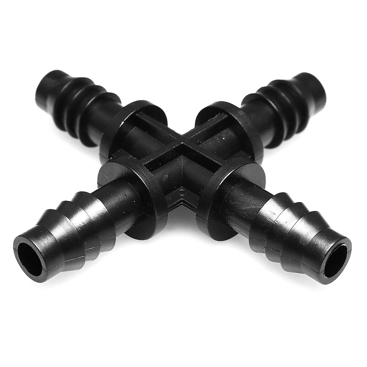 ZRM&E 3/8Inch Cross Connector 6PCS 3/8" Black PlasticCross 4 Way Pipe Hose Joiner Splitter Fittings With Barbed for Flower Bed, Vegetable Garden,Hydroponics and Drip Tubing