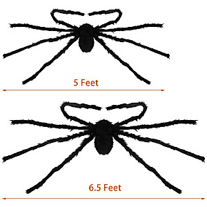 Apfity 2 Pack Halloween Decorations Spiders, Hairy Giant Spiders for Scary Halloween Decor Outdoor Wall Yard House, (6.5 FT + 5 FT)