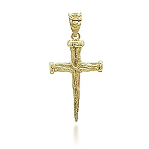 Polished 14K Yellow Gold Nail Cross Christian Faith Pendant Charm Necklace