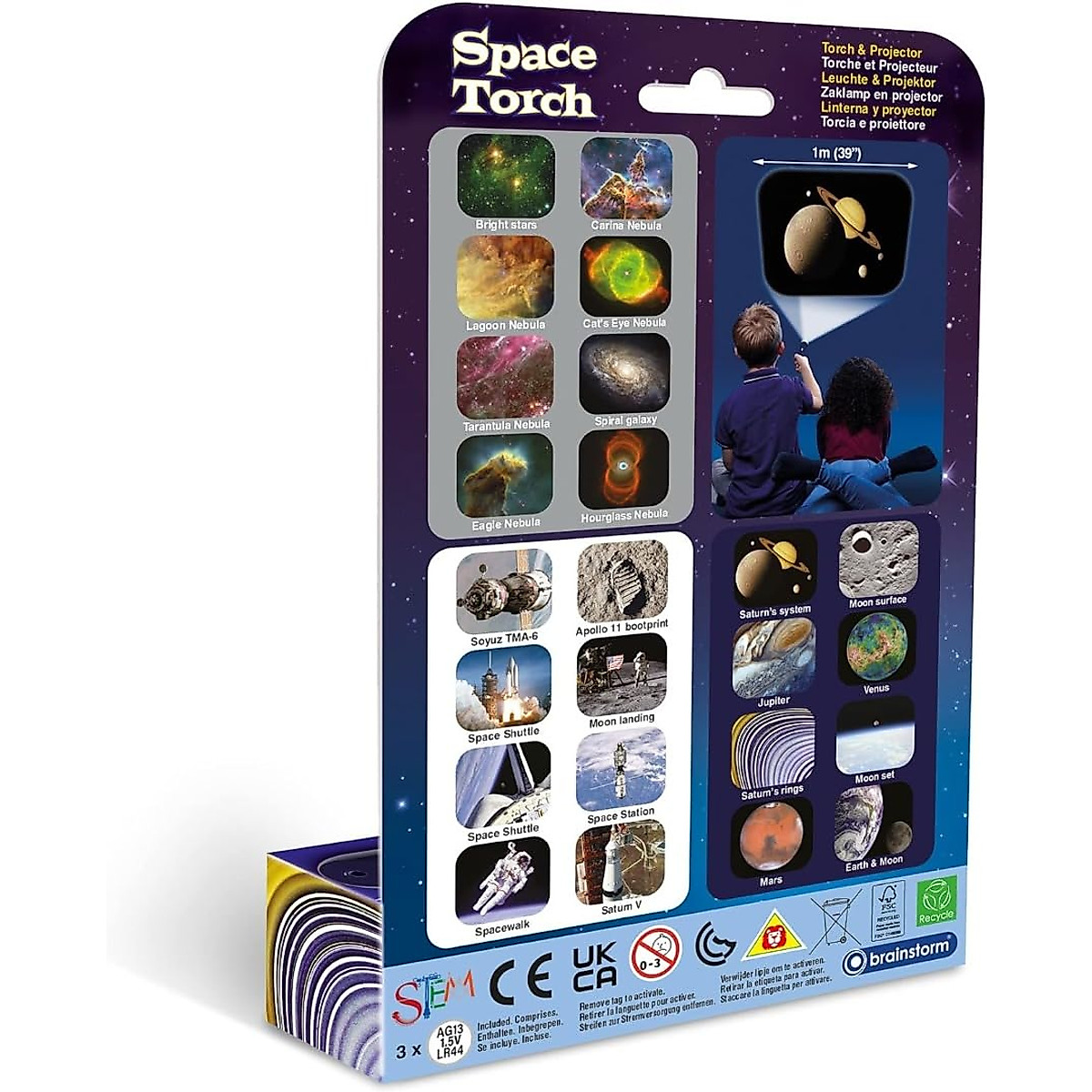 Brainstorm Toys: Space Torch and Projector, Creates Clear, Precise Images up to One Metre Wide, Fun Project Doubles as Handy Torch Flashlight, STEM, For Ages 3 and up