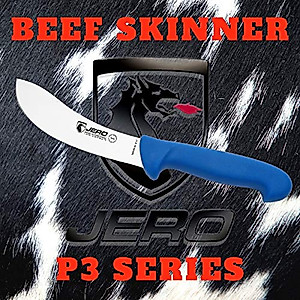 JERO Butcher Series P3 - 6" Beef Skinning Knife - Commercial Grade Butcher Knife - Solid Core Injected Polymer Handle For Strength - German Stainless Steel Blade - Meat Processing Style Grip - 1415P3