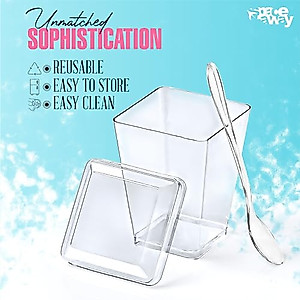 Space Away 50Pack 5oz Dessert Cups Square Parfait Cups with Lids Dessert Bowls Clear Dessert Cups with Lids & 50 Spoons for Parties & Events Mini Dessert Cups Appetizers Pudding Fruit Ice Cream Cups