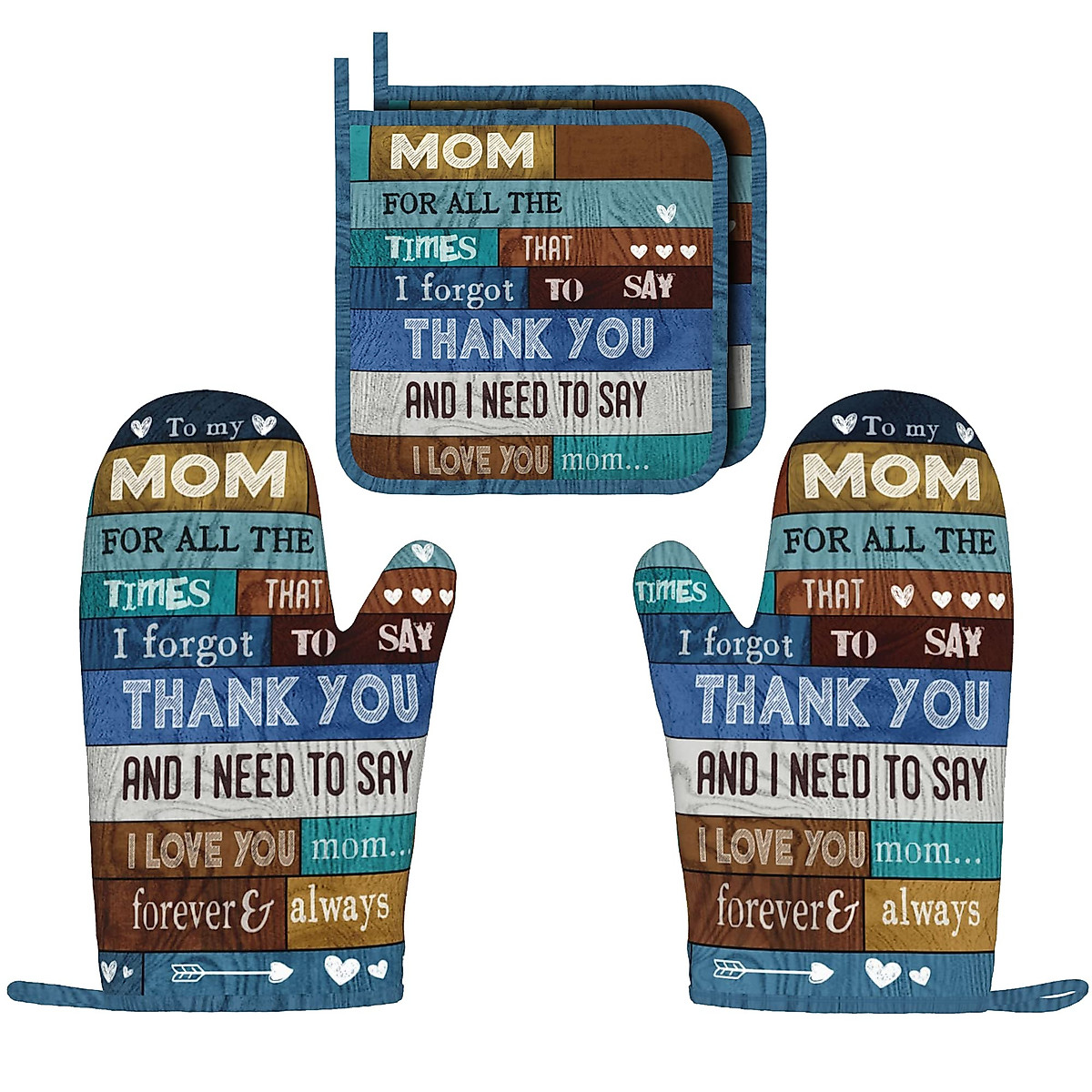 Boulda Mom Oven Mitts Gift for Mom Oven Mitts Heat Resistant Oven Gloves Cotton Lining Waterproof Pot Holders for Cooking Baking Kitchen