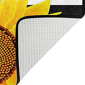 AGONA Modern Area Rug 2x3 Sunflowers On Striped Black White Rugs Soft Indoor Floor Carpet, No-Shedding Non-Slip Rectangle Mat for Living Room Entryway Bedroom Dormitory