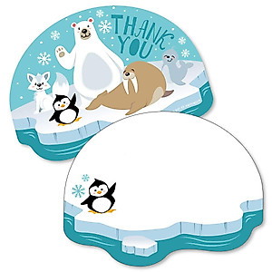 Big Dot of Happiness Arctic Polar Animals - Shaped Thank You Cards - Winter Baby Shower or Birthday Party Thank You Note Cards with Envelopes - Set of 12