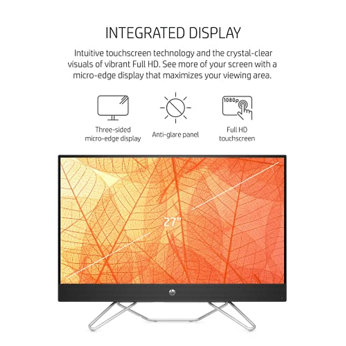 HP 27” All-in-One Desktop, AMD Ryzen 5 5500U, 16 GB RAM, 512 GB SSD, Full HD IPS Touchscreen, Windows 11 Home, 4 USB Ports, Privacy Camera, Dual Mics, Wireless Keyboard and Mouse (27-cb0060, 2021)