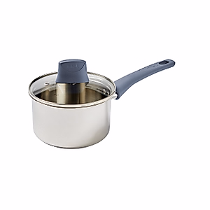 T-fal Essentials Stainless Steel Sauce Pan with Lid 3.2 Quart, All Cooktops Including Induction, Oven Safe 350F, Multipurpose Saucepan, Chef's Classic Pot,Measuring Marks, Dishwasher Safe Silver/Blue