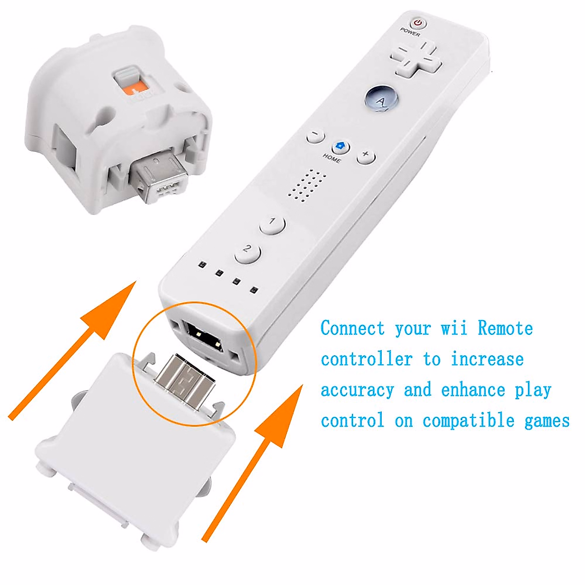 LACTIVX Wii Motion Plus Adapter, 2 Packs Upgraded Motion Attachment for Wii Remote Controller (White)