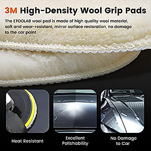 ETOOLAB 7Pcs 6.5 Inch Buffing Polishing Pad [Design for 6 Inch] 150mm Backing Plate Compound, 5 Sponge Pad & 2 Wool Grip Pads Buffing Sponge Pads for Car Buffer Polisher Compounding, Polishing,Waxing