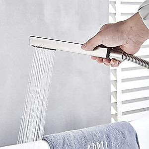 Senlesen Barthroom Tub Filler Faucet Floor Mounted Bathtub Shower Faucet Waterfall Spout Free Standing Tub Mixer Tap with Handheld Sprayer Brushed Nickel