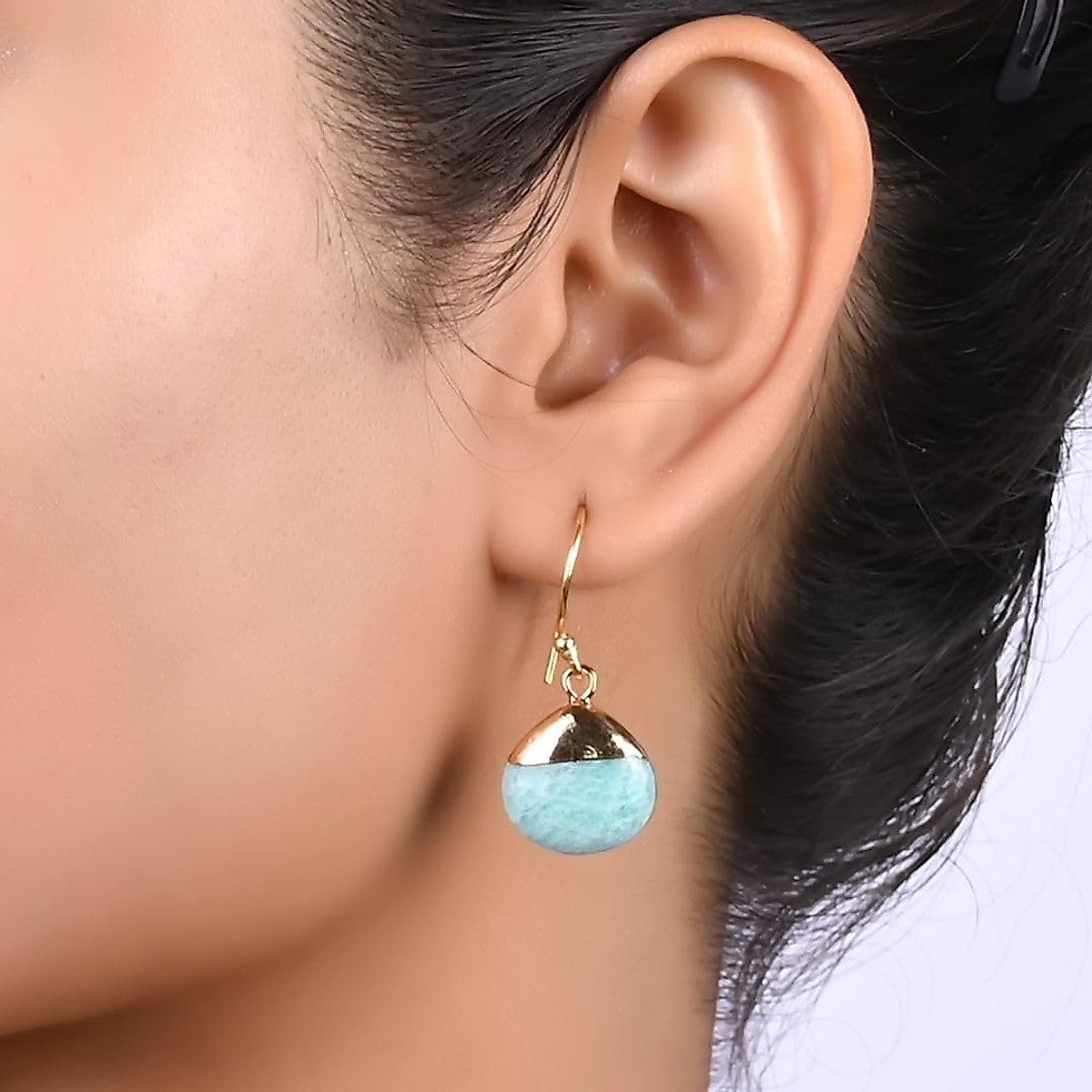 Gempires Amazonite Pear Cabochon Dangle Earring for Women Teardrop Earring 15 mm 14k Gold Plated Dangle Drop Jewellery for Women (Amazonite)