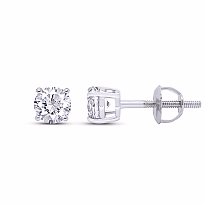 1/10ctw Round Natural Diamond Stud (IGI Certified 0.70 ct & up) Plus Quality Screw Back Earrings in 14k Solid White Gold, 0.04 Ctw - 2.00 Ctw
