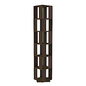HomeSailing Wooden Rotating Bookcase Shelves Floor Freestanding for Living Room Corner, Slim 6 Tiers Unit Storage Display Rack Tall Bookshelf Kids Bedroom Small Space (Dark Walnut)