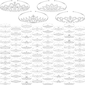 Jexine 96 PCS Tiara Bulk for Girl Princess Tiaras Crowns Rhinestone Crown Party Accessories Crystal Tiaras Headband for Girl (Elegant Style)