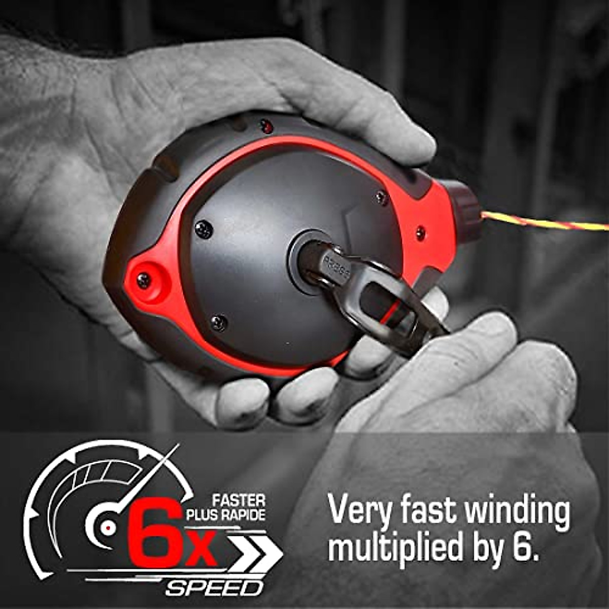 HAUTMEC Pro Compact Chalk Line,30m/100ft Chalk Reel/Box,6 Ratio Speed Winding,Bold Chalk Line & Integrated Handle Release,for Carpenters and Builders HT0108-CL