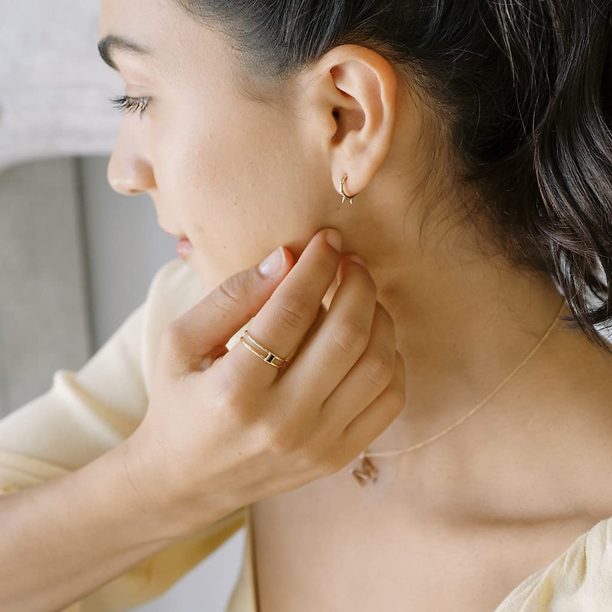 Honeycat Genevieve Double Stack Black Crystal Ring in Gold, Rose Gold, or Silver | Minimalist, Delicate Jewelry (RG, SM)