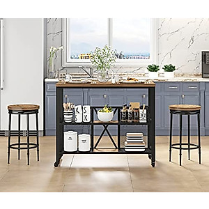 HOMYSHOPY Bar Table and Chairs Set, Modern Counter Height Dining Table Set for 2, Farmhouse Pub Table Dining Room Set with Storage for Kitchen(Brown Wood)