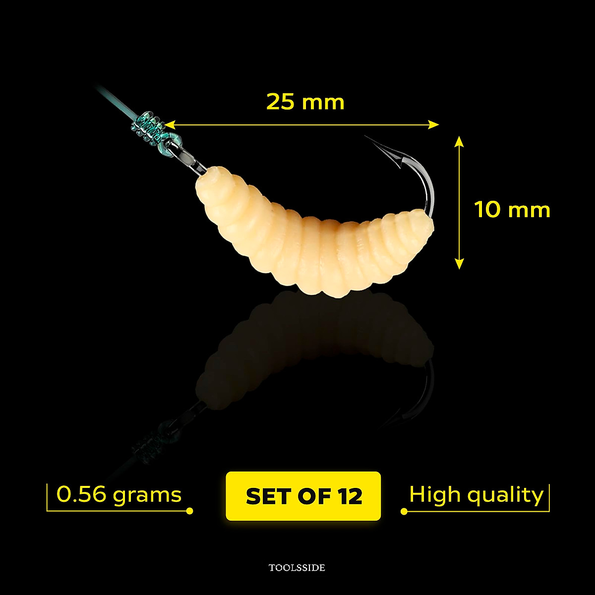 TOOLSSIDE 1 Dozen Rubber Maggots Fishing Bait #10 (12 Pcs) Crappie Jigs, Fishing Maggots, Bulk Fishing Grubs for Trout, Crappie, Pan Fish, Bluegill, Fresh Water Fishing Lures Set (Hooks and Worms)