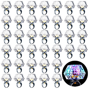 Bucherry 40 Pcs Christmas Light up Rings Flashing Plastic Rings LED Rings Party Favor Diamond LED Flashing Rings for Bridal Wedding Birthday Shower Party Decorations(3 Color Light)