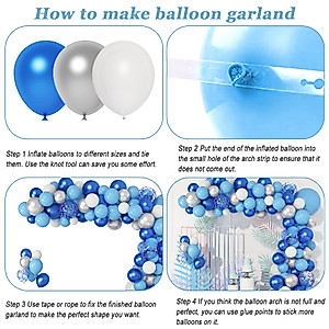 123Pcs Blue Balloons Garland Arch Kit, 18"12"10"5" Navy Blue Sliver Metallic White Confetti Balloons for Boys Birthday Party Ocean Theme Wedding Baby Shower Graduation Anniversary Background Supplies