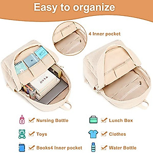 School Backpack for Teens Large Corduroy Bookbag Lightweight 17 inch Laptop Bag for Girls Women Casual High School College (Corduroy-Beige)