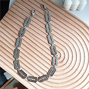 Caiyao Punk Safety obtuse Thorns Razor Blade Necklace Personality Gothic Hiphop Rock Padlock Metal Necklace for Men (Full Blade)