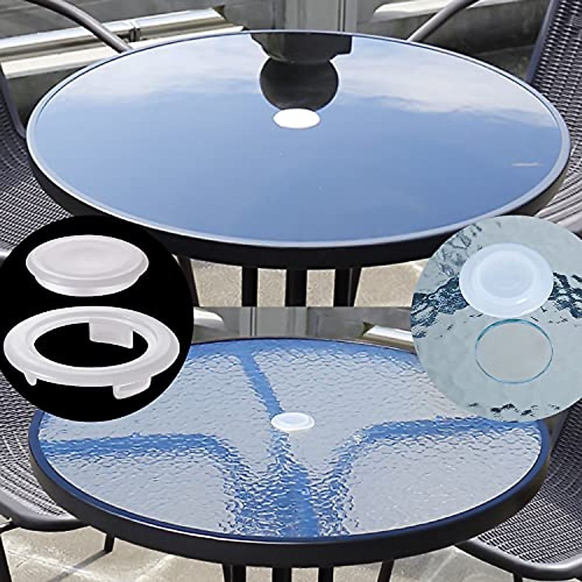Aoboco 2 Pack 2 Inch Table Umbrella Hole Ring and Cap Set for Outdoor Patio Umbrella Plug Standard Size (Transparent)