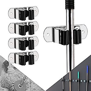 CWOVRS Mop Broom Holder, 4 Pack Mop Holders Stainless Steel Broom Wall Mount Holder, Heavy Duty Broom Hanger Wall Mop Holder for Kitchen Garden Garage