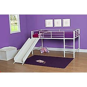 DHP Junior Twin Metal Loft Bed with Slide, Multifunctional Design, White with White Slide