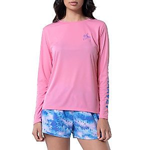 Guy Harvey Women's Long Sleeve Performance Sun Protection Shirt UPF 50+, Sachet Pink, Large