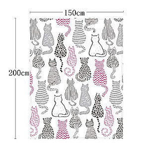 QH 58 x 80 Inch Cute Cat Print Super Soft Throw Blanket for Bed Couch Sofa Lightweight Travelling Camping Throw Size for Kids Adult All Season