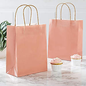 Juvale Pink Gift Bags with Handles for Weddings, Goodies, Birthdays, Baby Showers (8x10 In, 24 Pack)